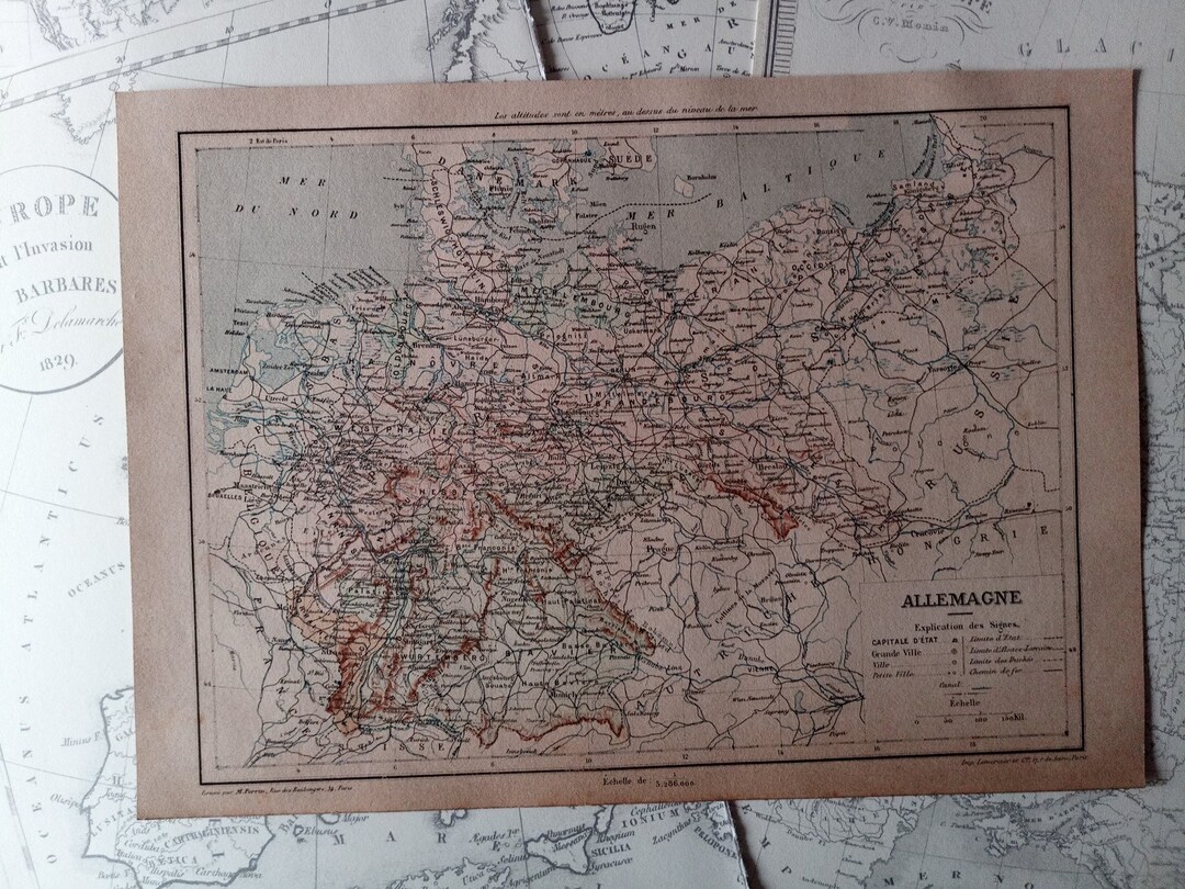 Germany Map, Old Atlas, Authentic Old Map, Geographical Map, Vintage ...