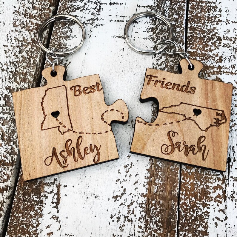 Best Friends Long Distance Puzzle Piece Keychains - Etsy