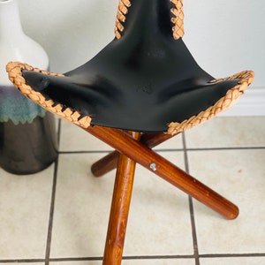 3-legged Leather Stool, Black Portable Stool, Housewarming Gift ...