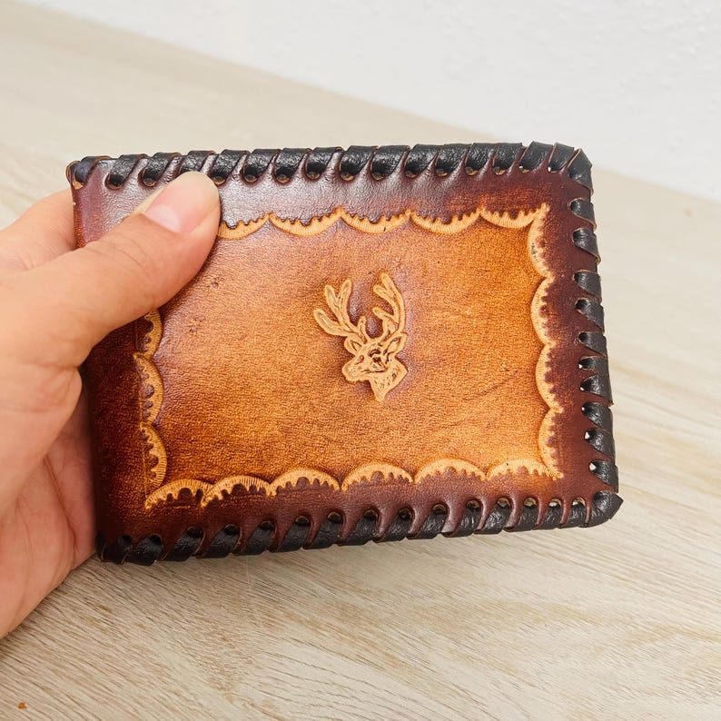 Handcrafted Leather Bifold Wallet – Tooled Deer Design - Etsy