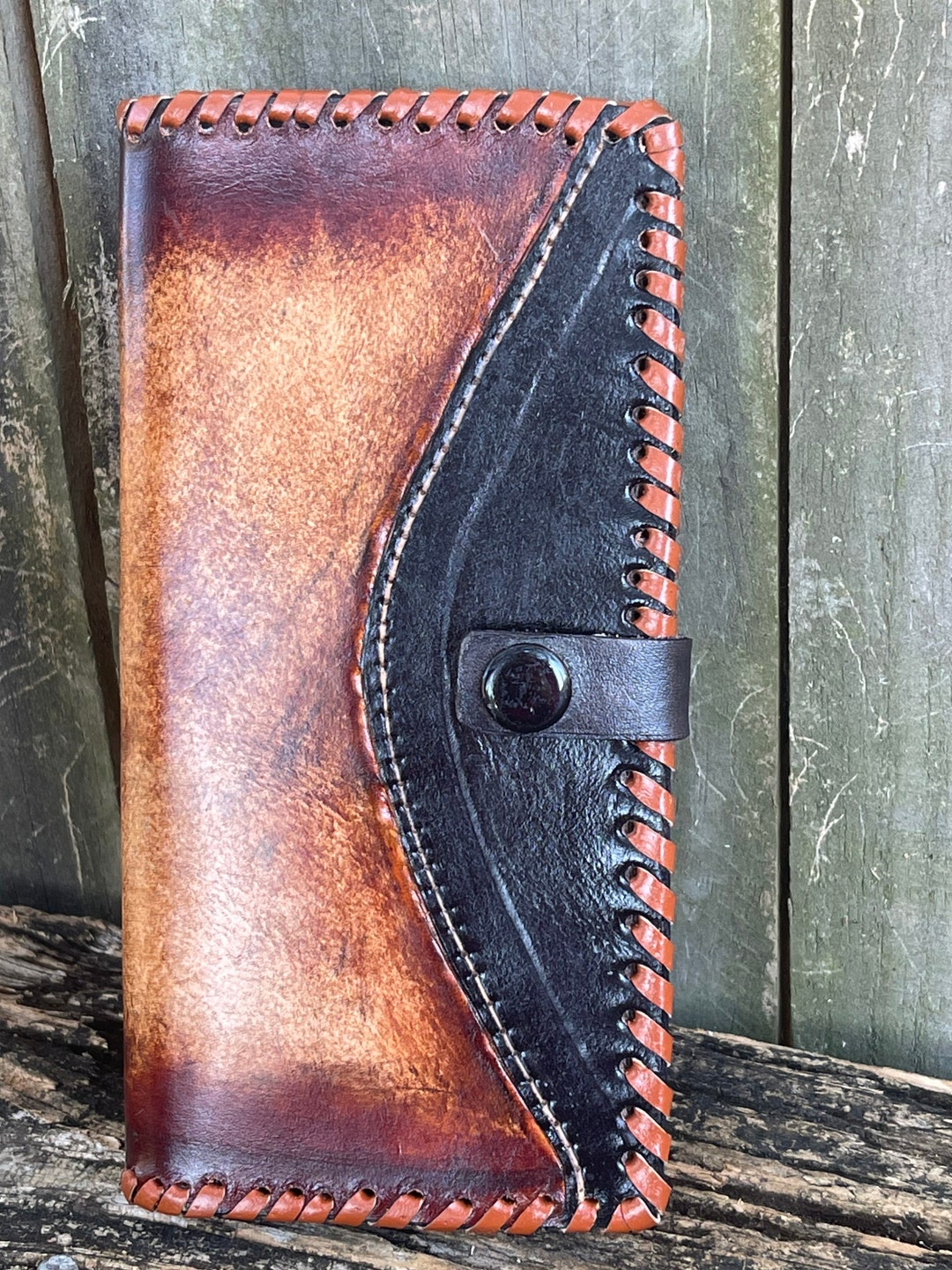 Bifold Rodeo Wallet With ID Window, Top Grain Brown and Black Leather ...