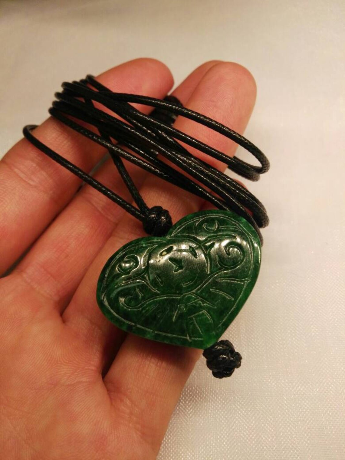 Green Jade Carved Heart Jade Heart Pendant Necklace - Etsy