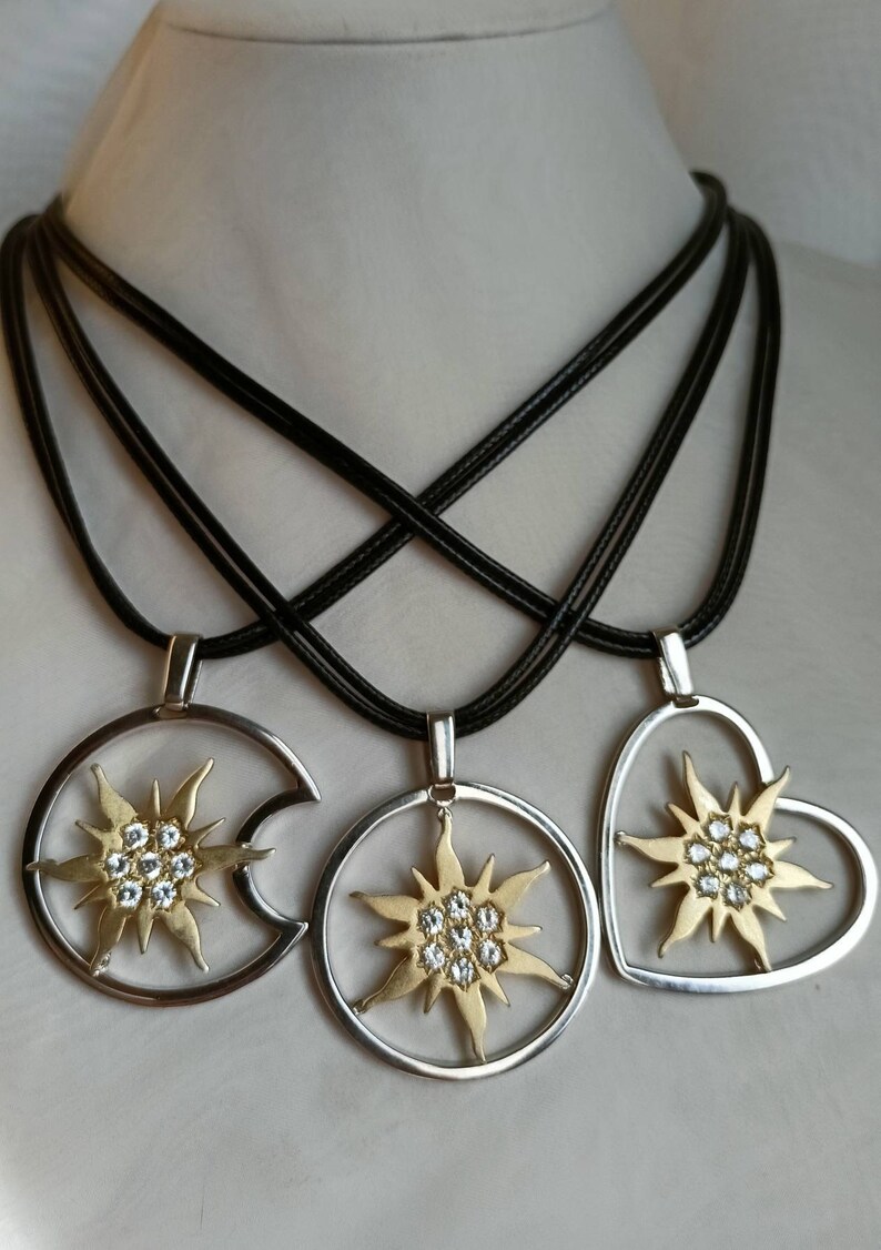 Sun, Moon, Heart, Choker Necklace, Sun, Moon, Heart, Pendant, Handmade ...