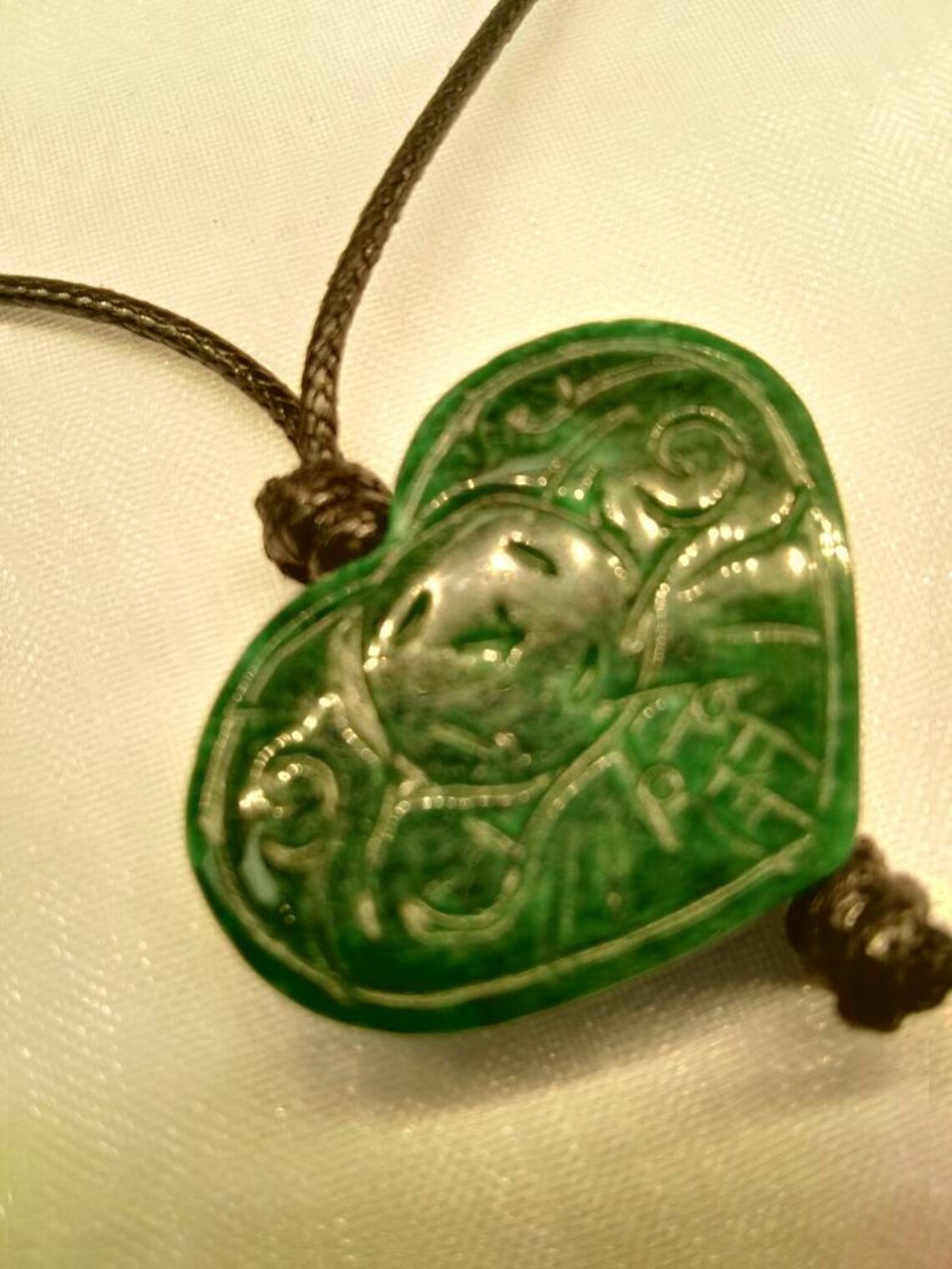 Green Jade Carved Heart Jade Heart Pendant Necklace | Etsy