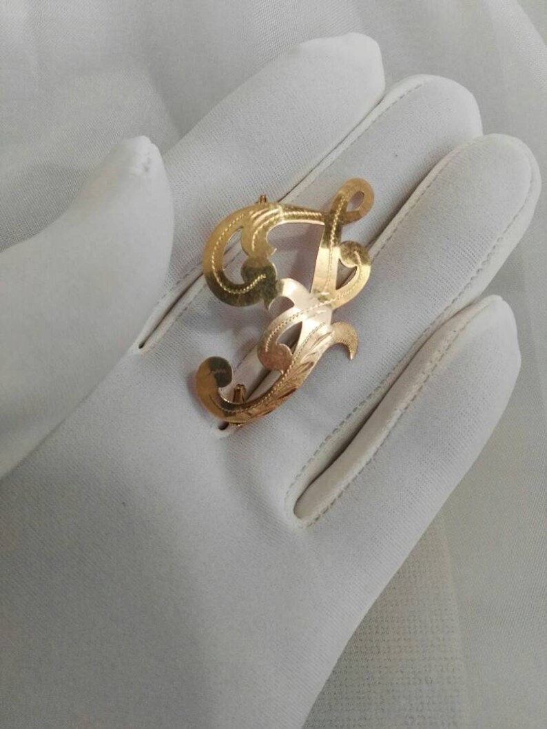 Victorian Brooch Letter F 18 K Solid Gold 750 Yellow Gold | Etsy