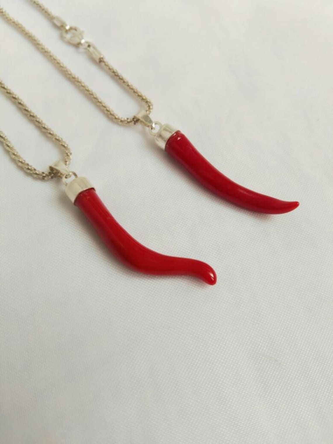 CORAZÓN, AMOR, REGALO, Cuerno italiano, Coral rojo, Colgante, Cadena ...