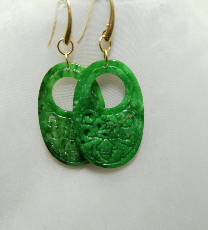 Carved Jade Hooks Earrings, Nefrite, 18k Yellow Gold, 925 Silver ...