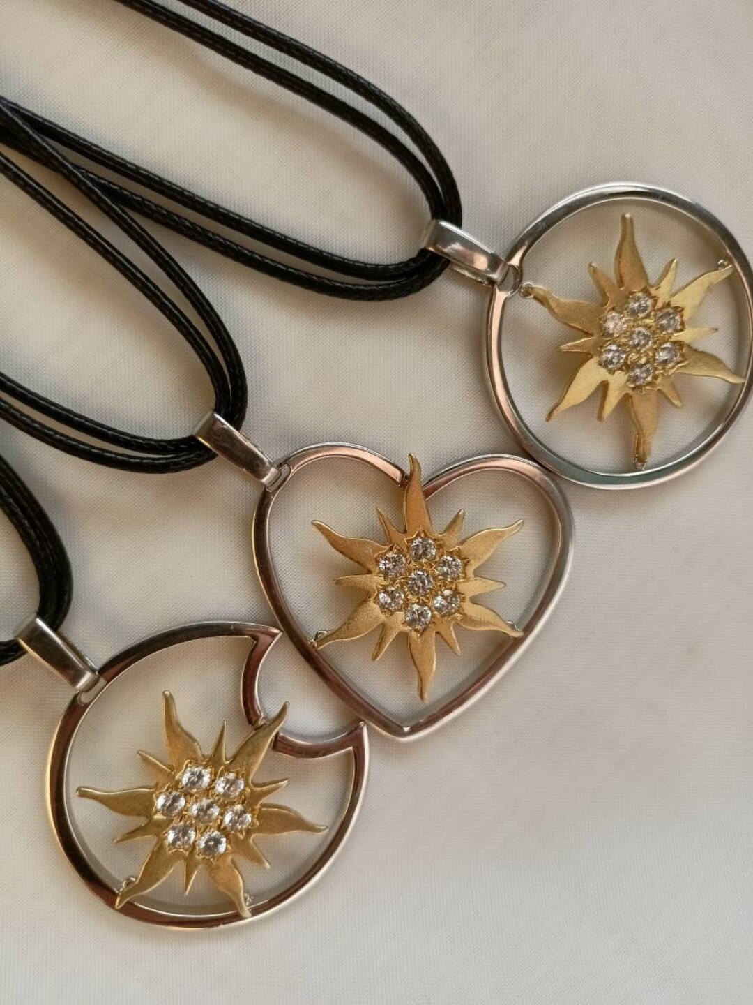 Sun, Moon, Heart, Choker Necklace, Sun, Moon, Heart, Pendant, Handmade ...