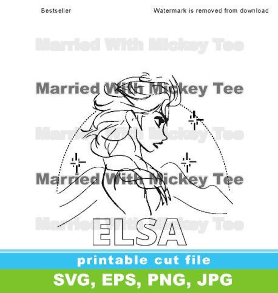 SVG Elsa Simple Black Outline With Stars and Mountains - Etsy