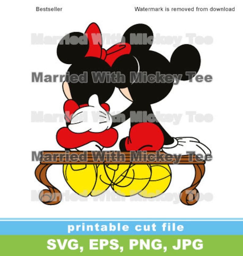 SVG for Cutest Couple Mickey and Minnie Sitting on a Bench - Etsy Hong Kong