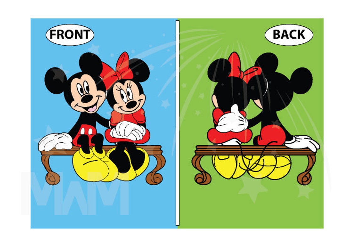 Disney Mickey and Minnie Mouse sitting hugging on a bench | Etsy