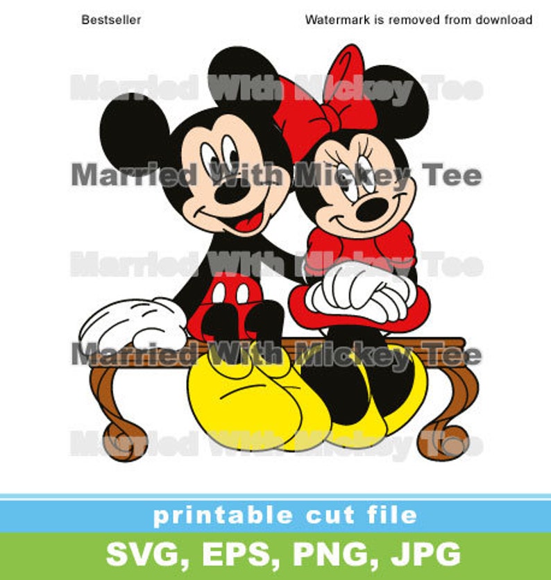 SVG for Cutest Couple Mickey and Minnie Sitting on a Bench - Etsy Hong Kong