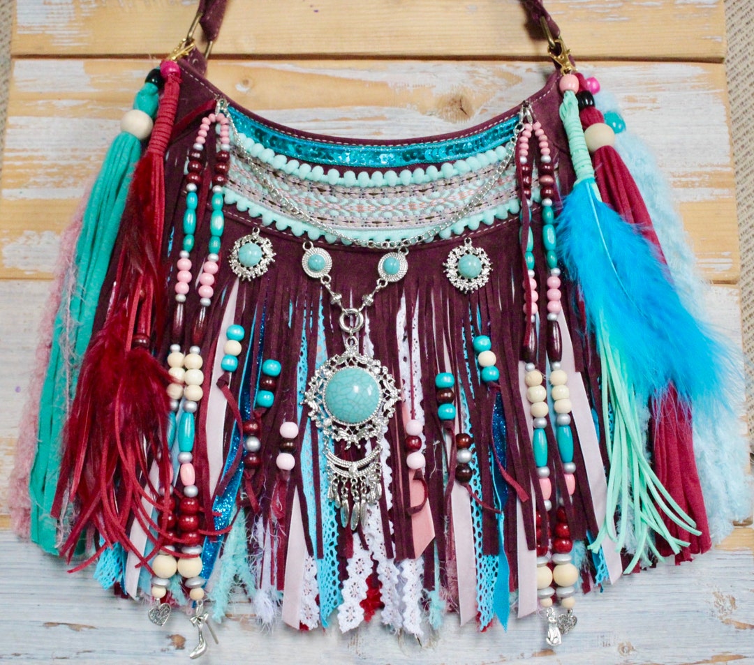 Boho Statement Bag Unique Handmade Purse, Gypsy Crossbody Jewelry Bag ...