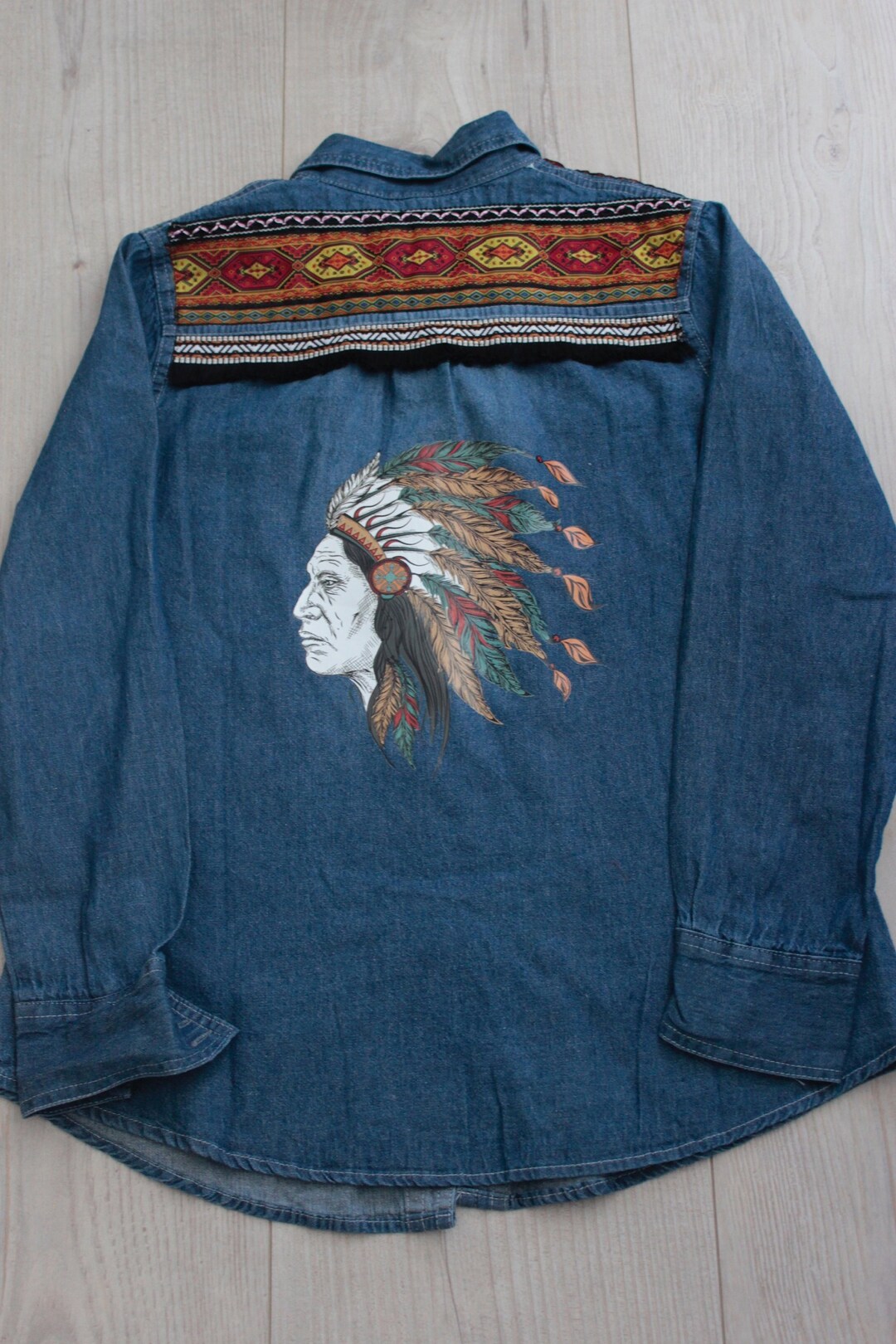 Handmade Native American Denim Shirt, Women's Size M - Etsy