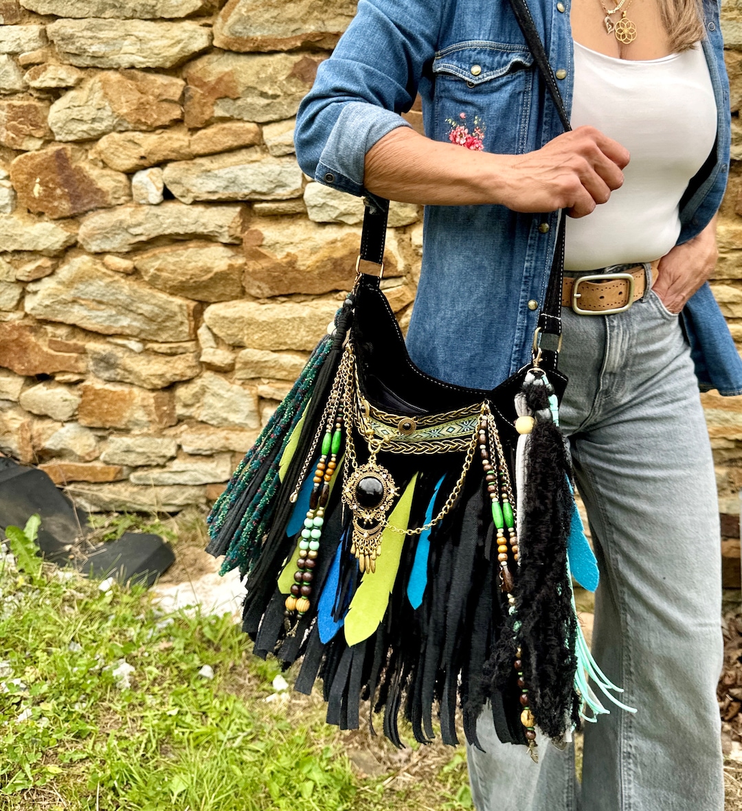 Colorful Eclectic Velvet Boho Chic Bag With Jewelry, Beads and Tassels ...