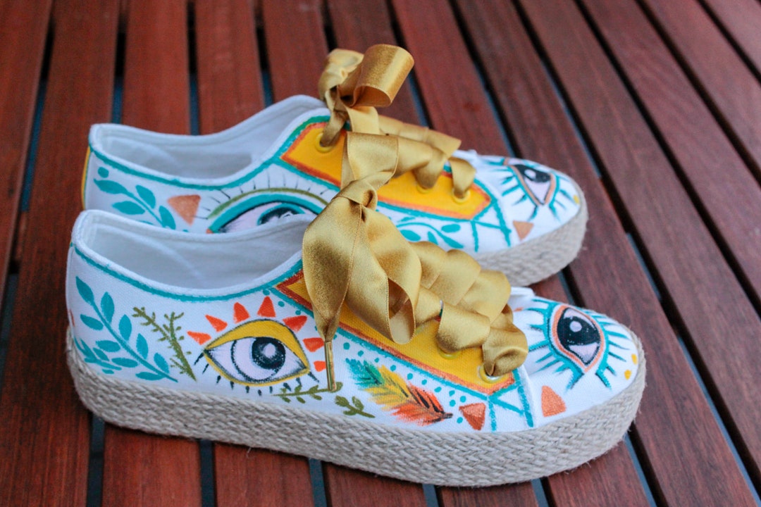 Hand Painted Summer Shoes, Colorful Women’s Shoes, Laceup Espadrille ...