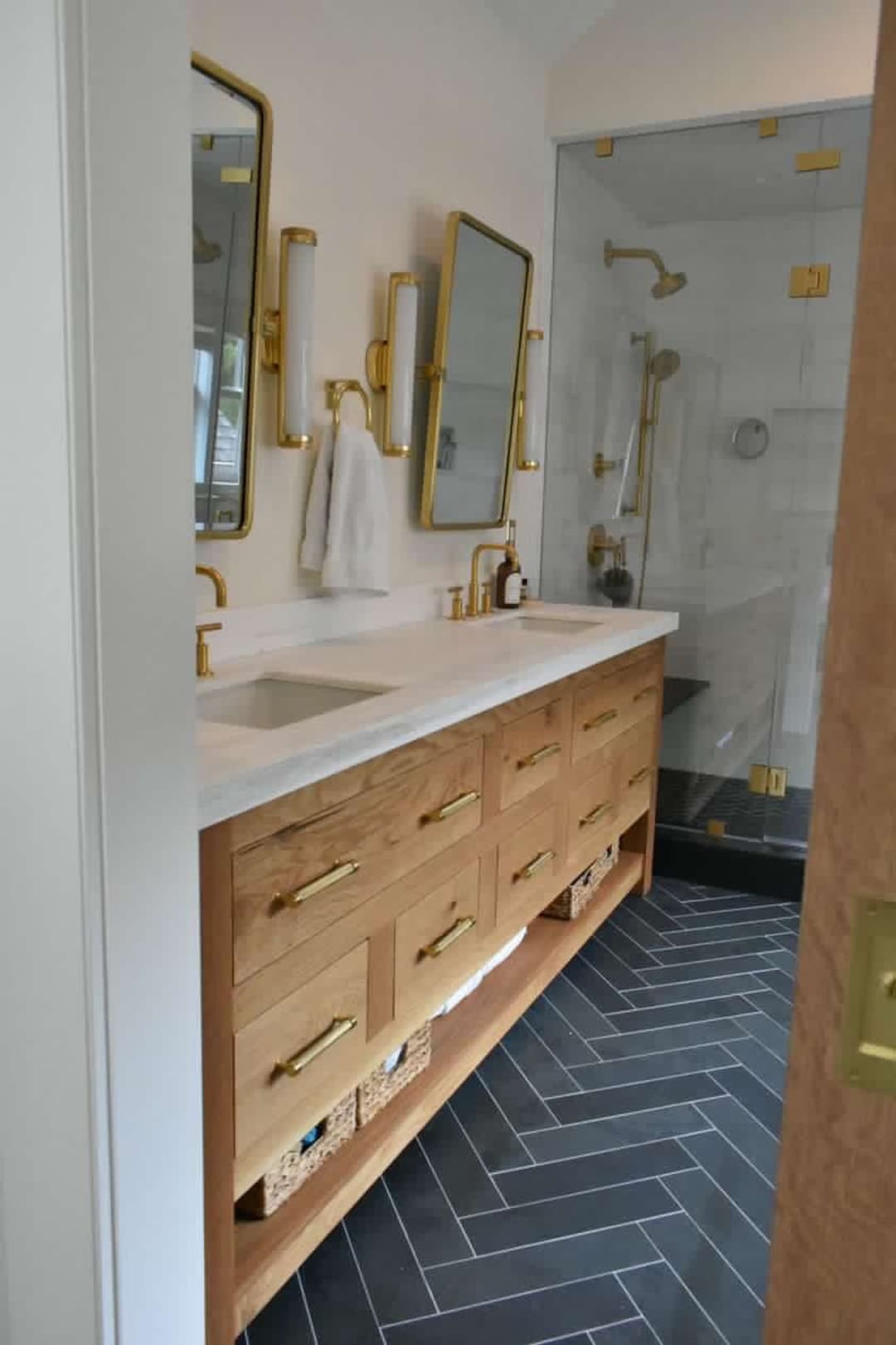 White Oak Bathroom Vanity Double Sink Etsy