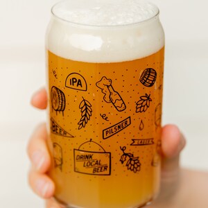 Drink Local Beer Can Glass | Craft Beer Gift | Beer Lover | Beer Glass ...