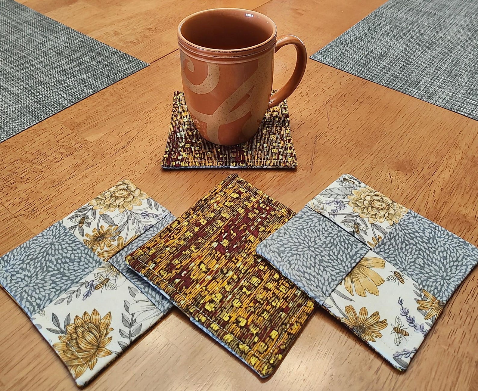 Set of 4 Reversible Handmade Quilted Coaster Set - Etsy