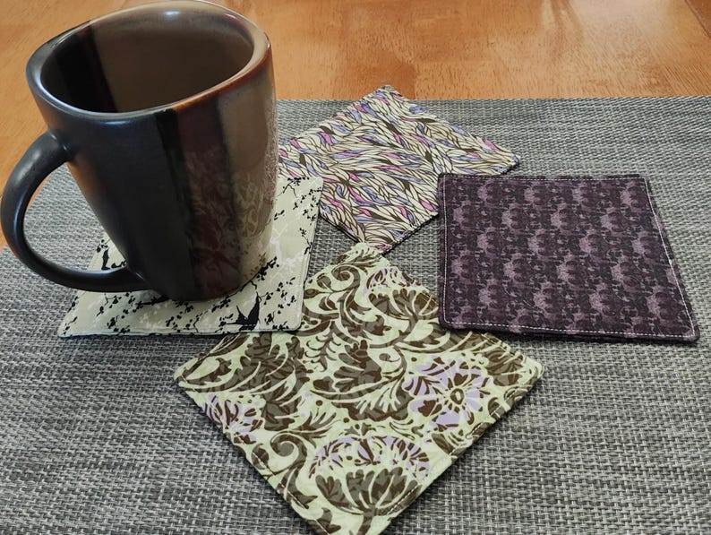 Set of 4 Reversible Handmade Lightweight Thin Quilted Coaster Set - Etsy