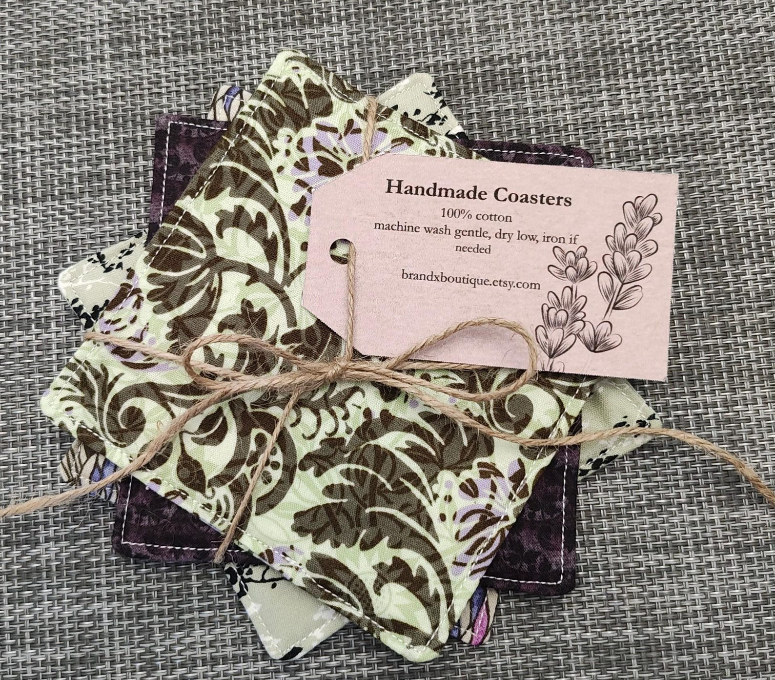 Set of 4 Reversible Handmade Lightweight Thin Quilted Coaster Set - Etsy