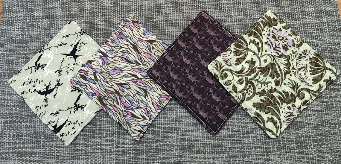 Set of 4 Reversible Handmade Lightweight Thin Quilted Coaster Set - Etsy