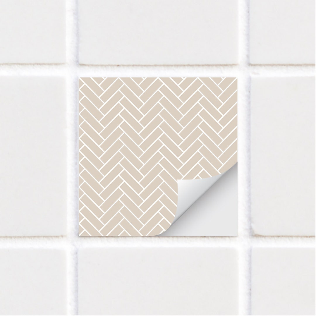 Beige Tile Stickers Herringbone Tile Decals Tile Transfers Tile ...