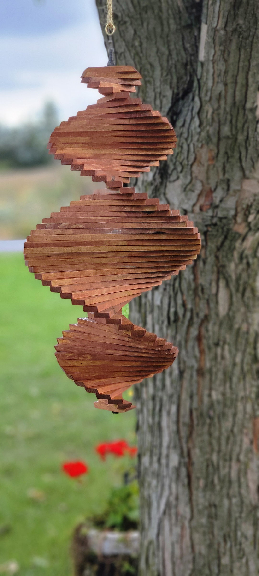Wooden Wind Spinner Outdoor Decor | Hanging Garden Art | Rustic Yard ...