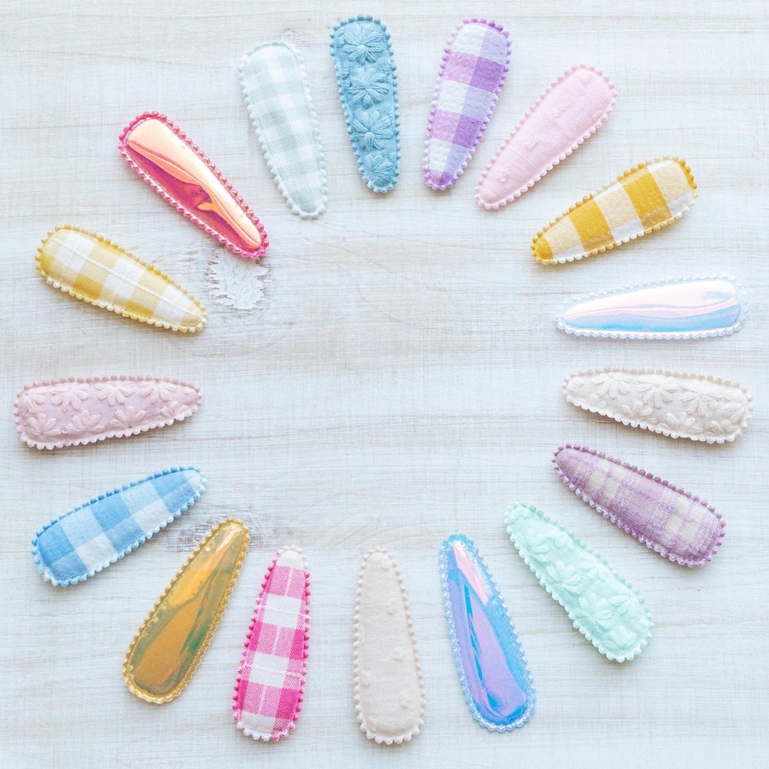 Fabric Covered Glitter Snap Clips, Spring Snap Clips, Plaid Snap Clips ...