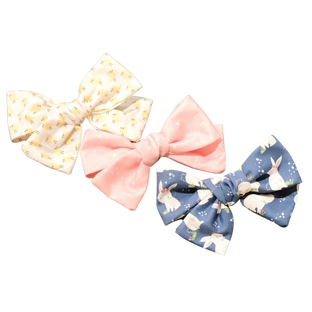 Medium Size Handtied School Girl Bows, Cotton Hair Bows, Linen Hair ...