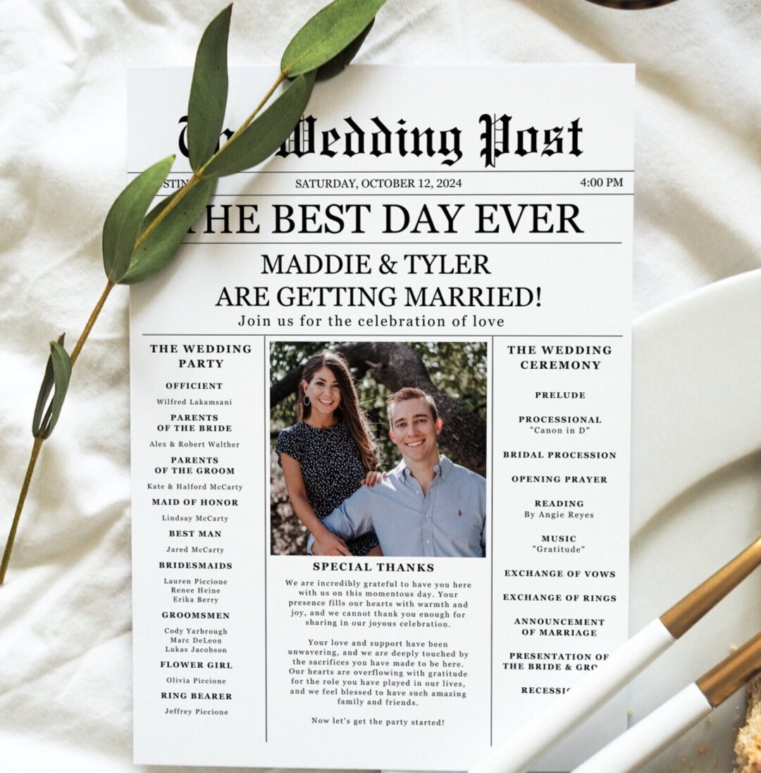 Newspaper Wedding Program, Fully Editable, Printable Wedding Programs ...