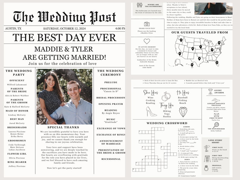Newspaper Wedding Program Fully Editable Printable Wedding - Etsy