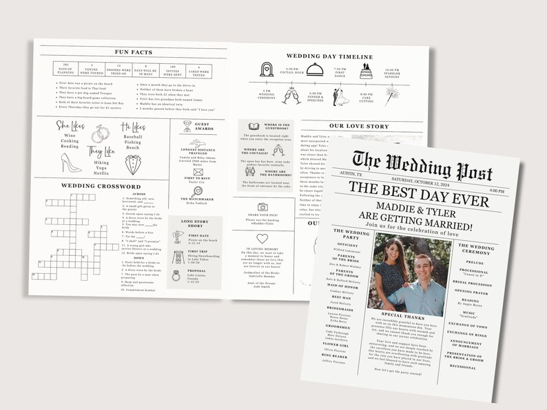 Newspaper Wedding Program Fully Editable Printable Wedding - Etsy