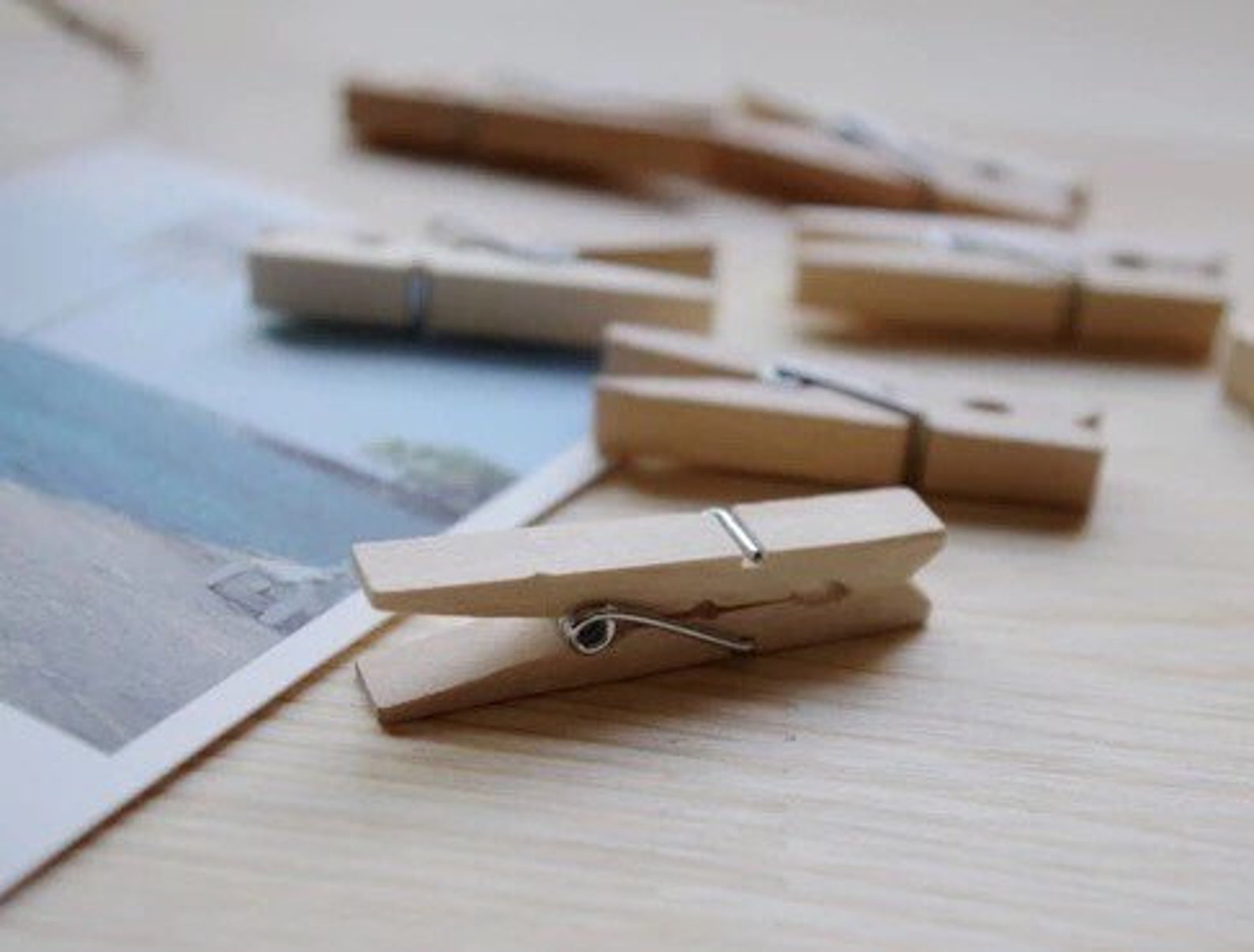 Wooden Photo hanger wooden clips with string Wooden clips | Etsy