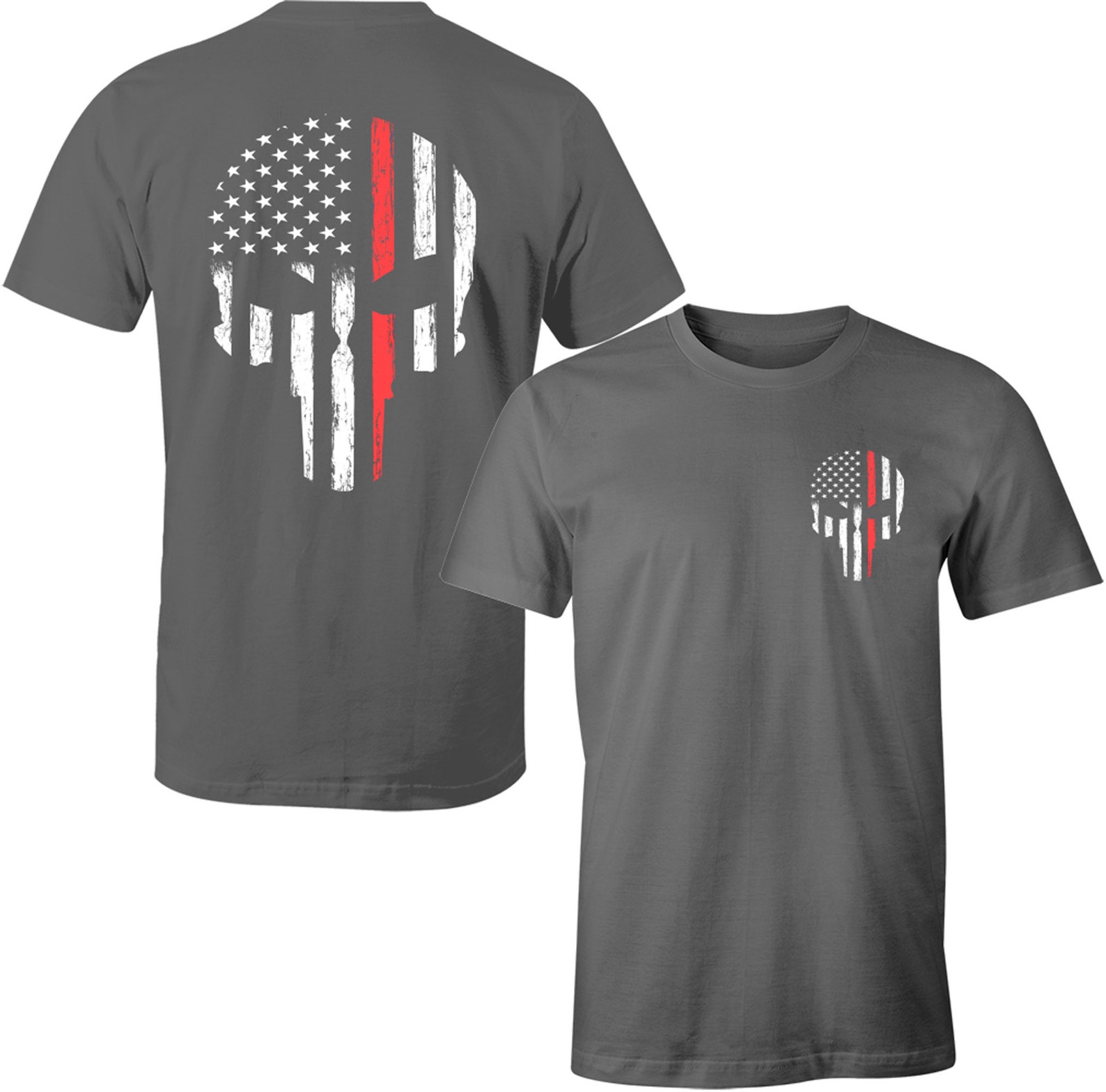 Thin Red Line Shirt Firefighter Thin Red Line USA Flag Skull - Etsy