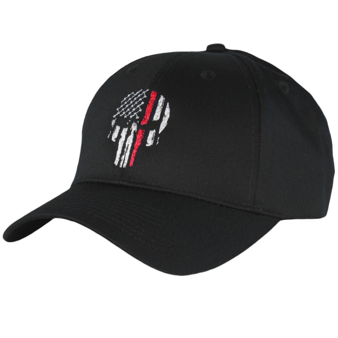 Thin Red Line Hat Firefighter USA Flag Skull One Size Adjustable Buckle ...