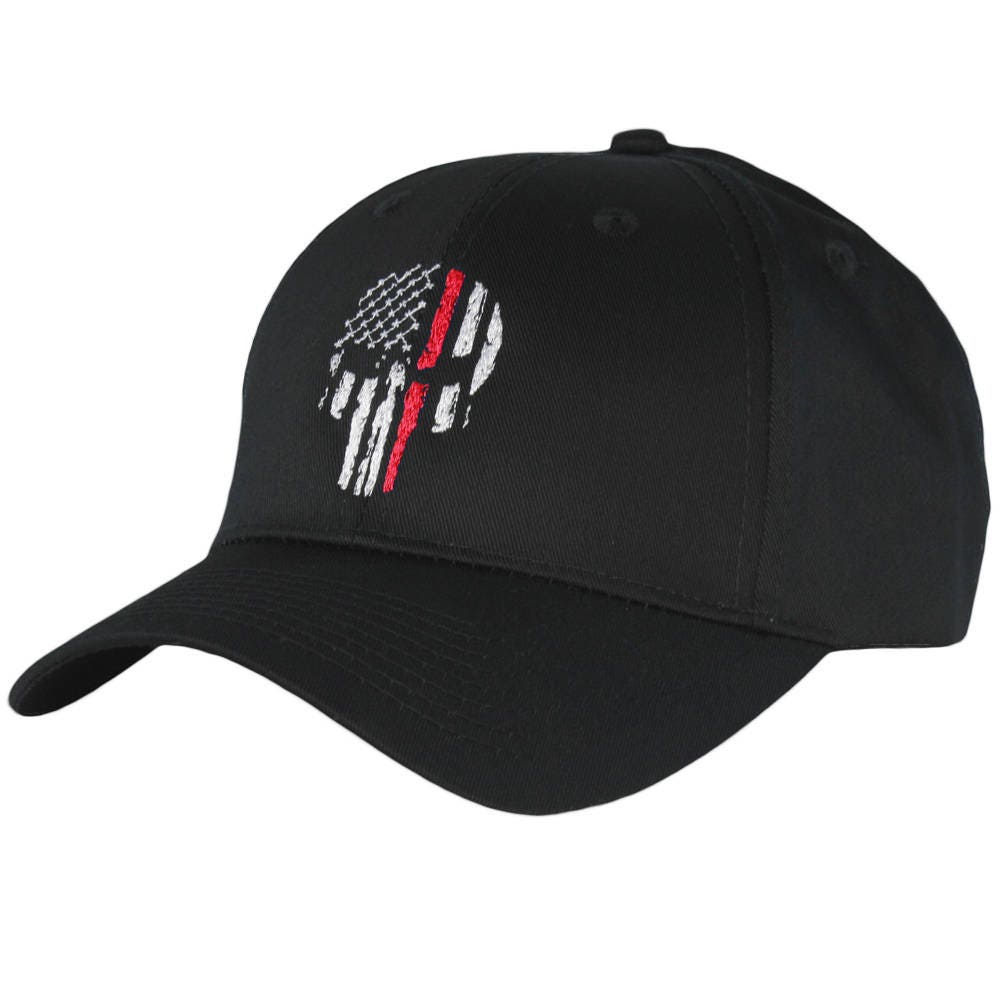 Thin Red Line Hat Firefighter USA Flag Skull One Size Adjustable Buckle ...