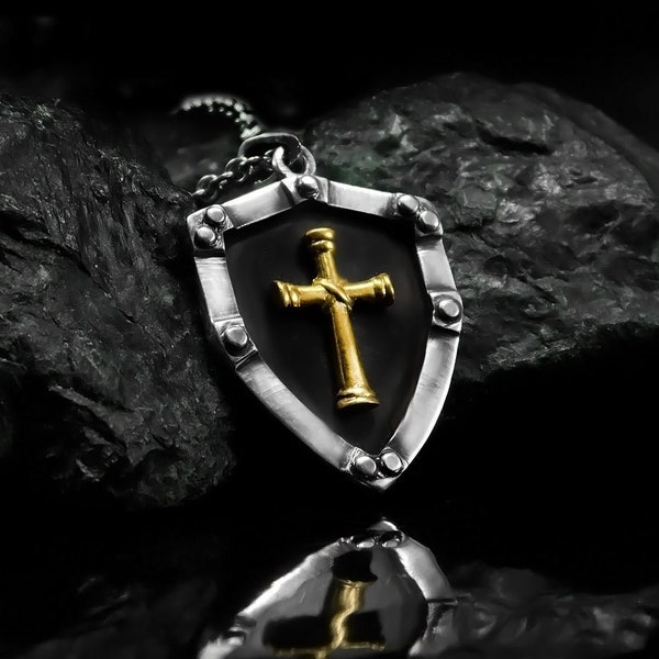 Mens Cross Shield Necklace - Etsy
