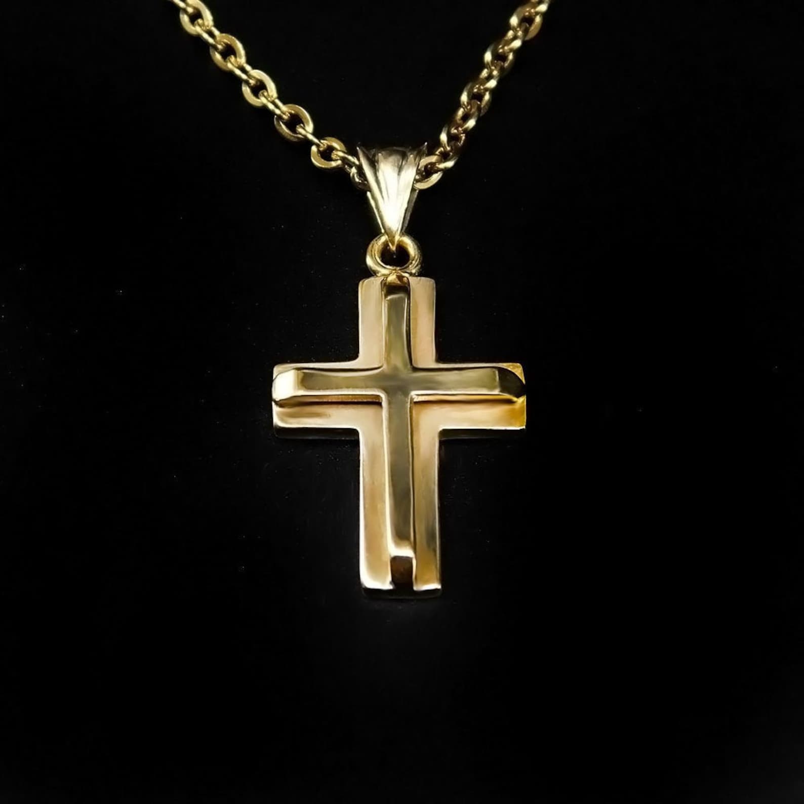 Solid Gold Cross Men Gold Necklace Mens Gold Cross 14K Gold | Etsy