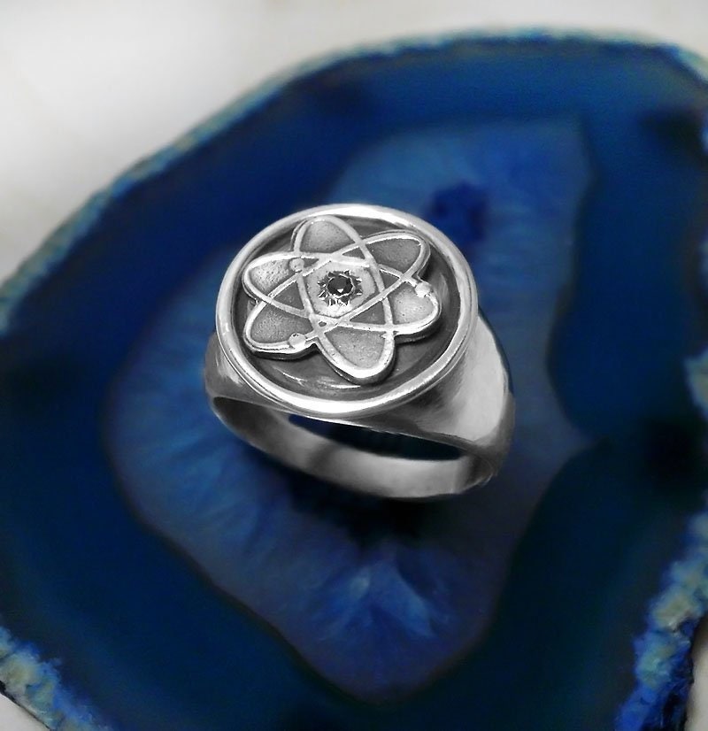Atom Ring Silver Men Science Symbol Ring Mens Gift Silver | Etsy
