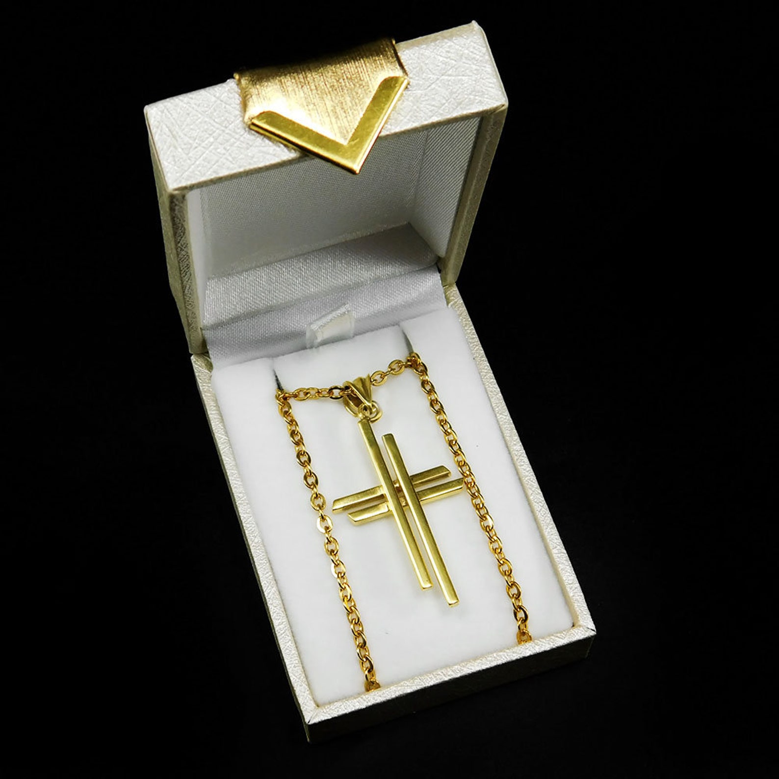 Solid Gold Cross Men Gold Necklace Mens Gold Cross 14K Gold - Etsy