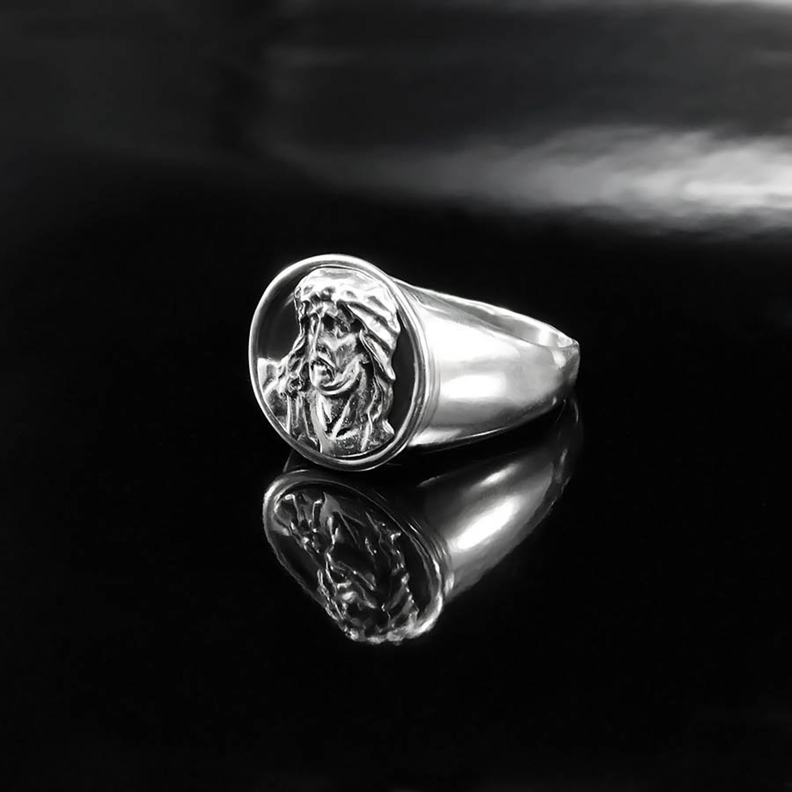 Jesus Ring Silver Christ Signet Ring Silver Religious | Etsy