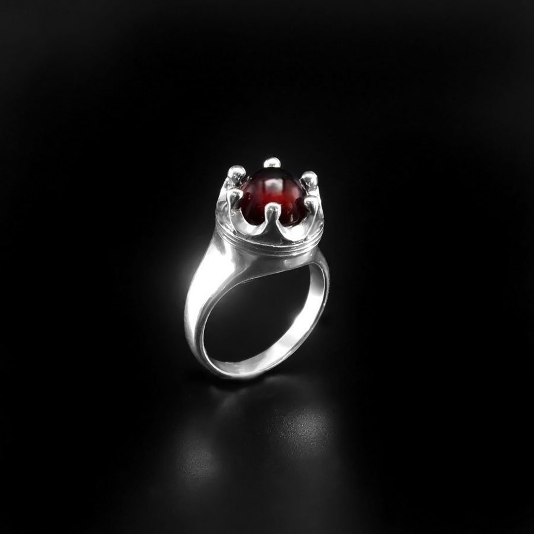 crown-sterling-silver-ring-queens-crown-garnet-ring-diadem-etsy
