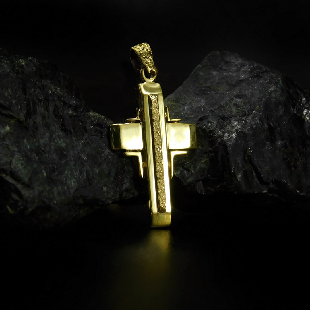Solid Gold Cross Men, Gold Necklace, Mens Gold Cross, 14K Gold Cross ...