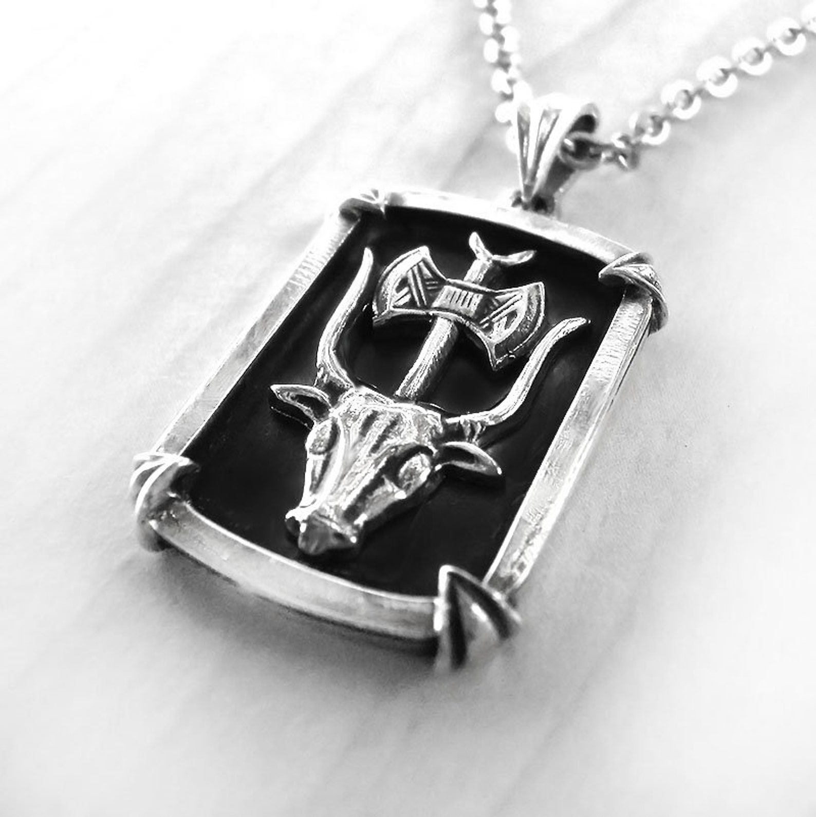 Bull Necklace Silver Silver Necklace Men Mens Gift Silver - Etsy