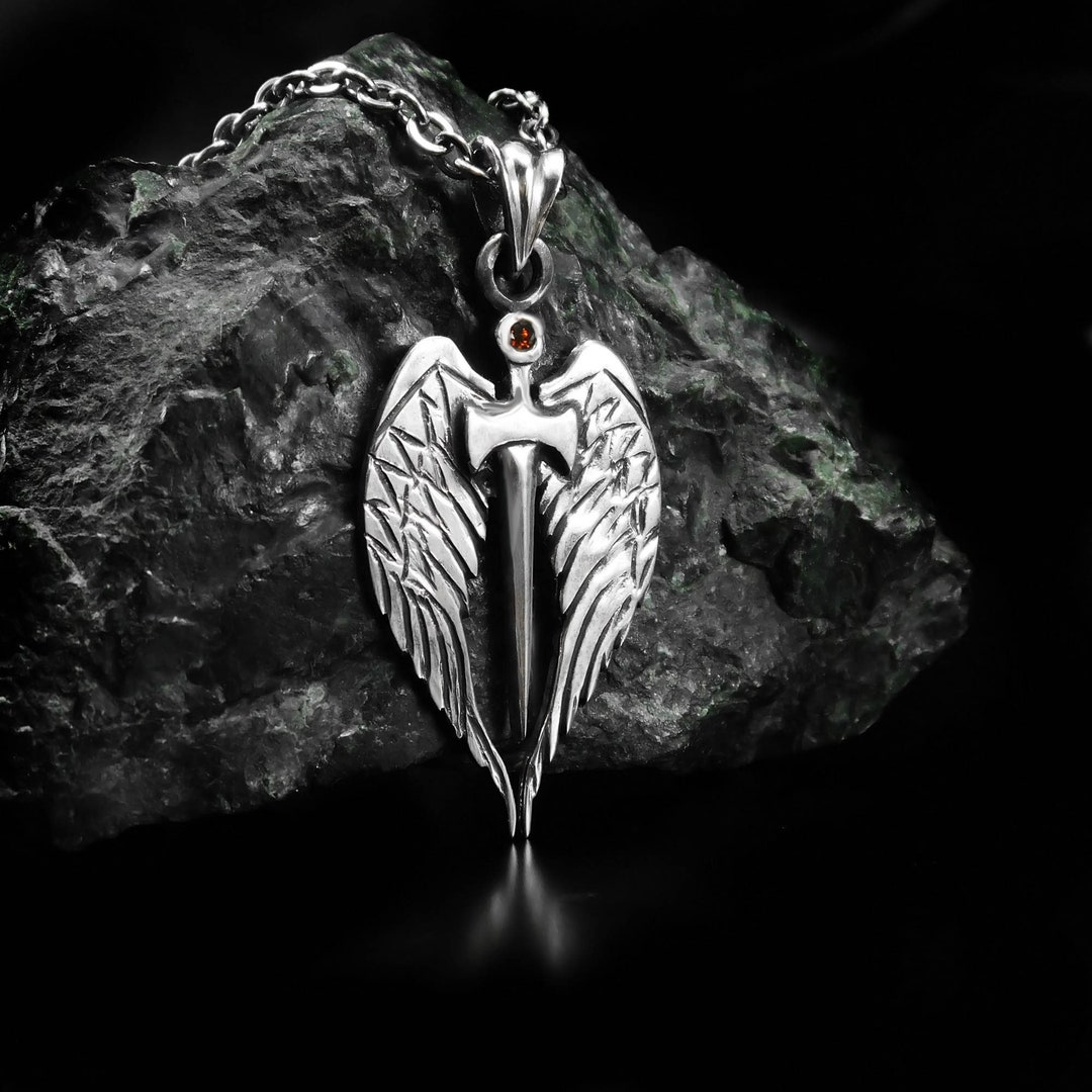 Angel Wings Necklace Silver, Archangel Saint Michael Sword Necklace, St ...
