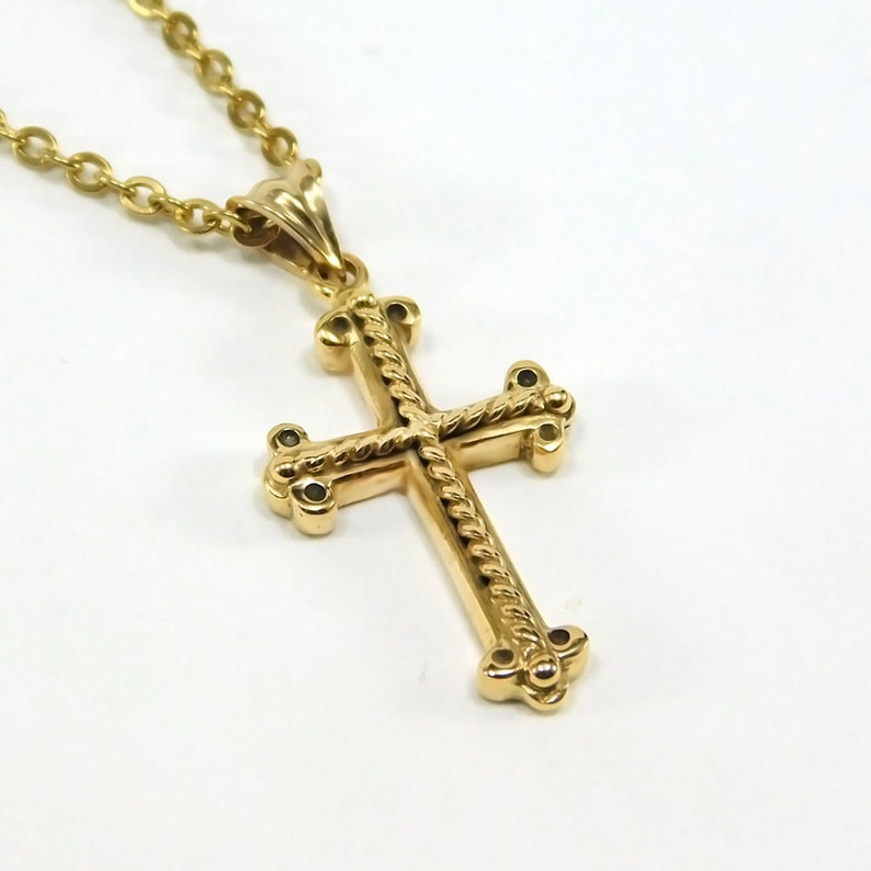 Solid Gold Cross Men Gold Necklace Mens Gold Cross 14K Gold | Etsy