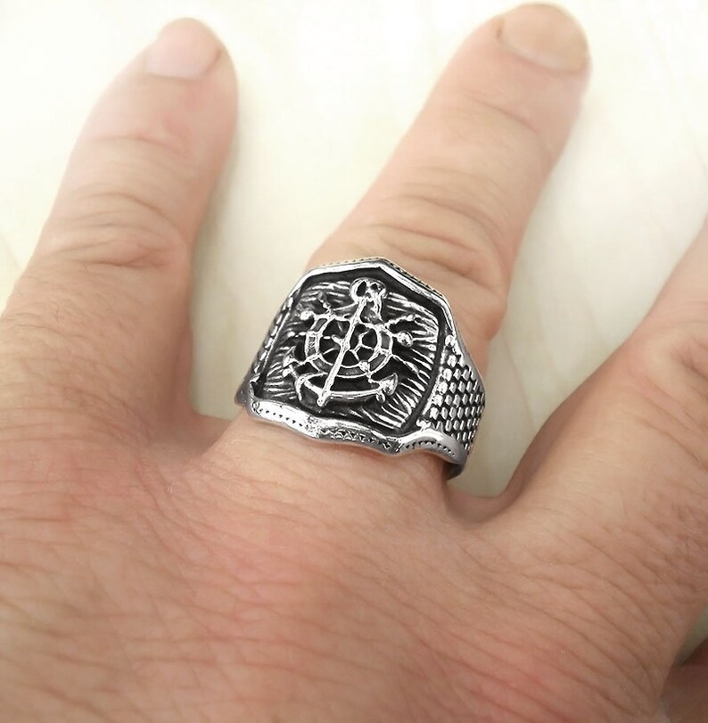 Anchor Ring Silver Men Nautical Jewelry Mens Gift Silver | Etsy