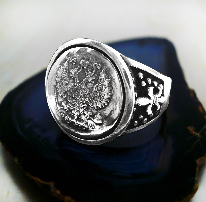 Russian Eagle Silver Ring Men Coat of Arms Russian Eagle - Etsy