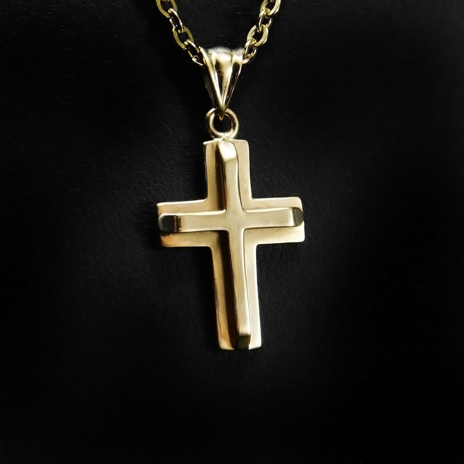 Solid Gold Cross Men Gold Necklace Mens Gold Cross 14k Gold Etsy